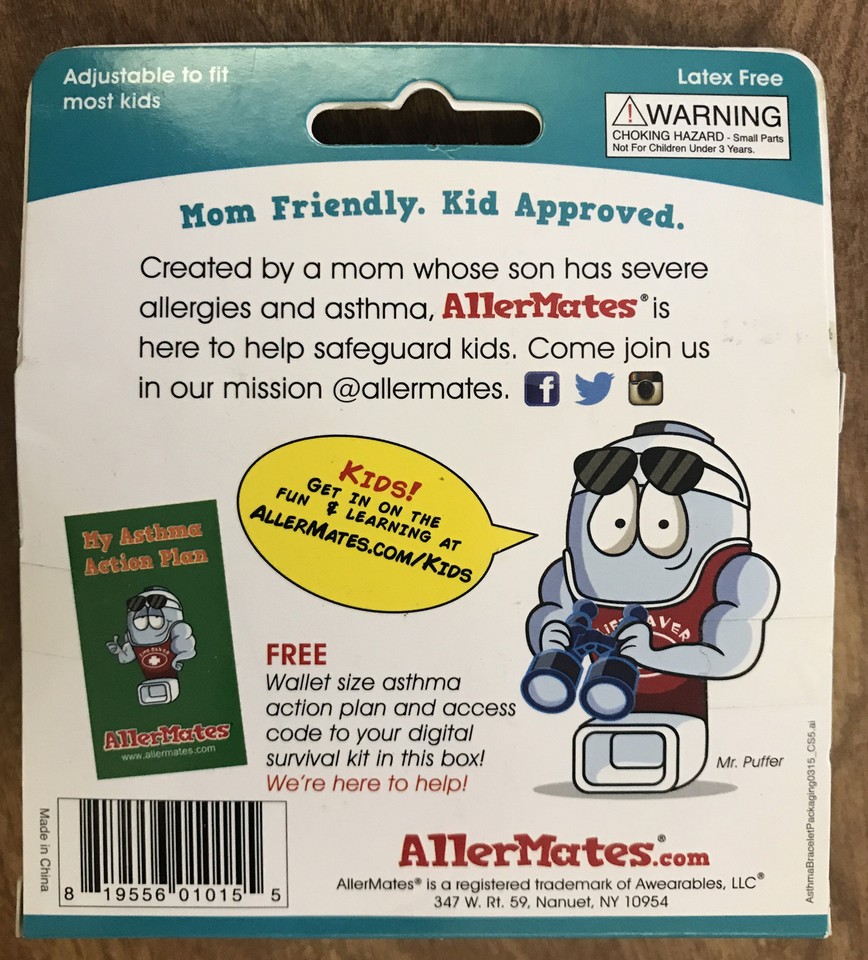 3 - Kids AllerMates ASTHMA Allergy Wristband Medical Alert ID Silicone ...