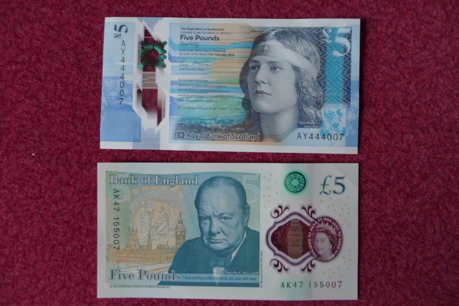 NEW POLYMER £5 FIVE POUND NOTES, ENGLISH & SCOTTISH JAMES BOND 007 ...