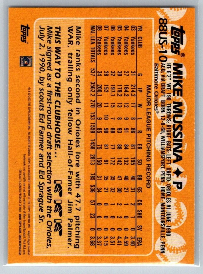 2023 Topps Update '88 Topps Baseball #88US10 Mike Mussina | eBay