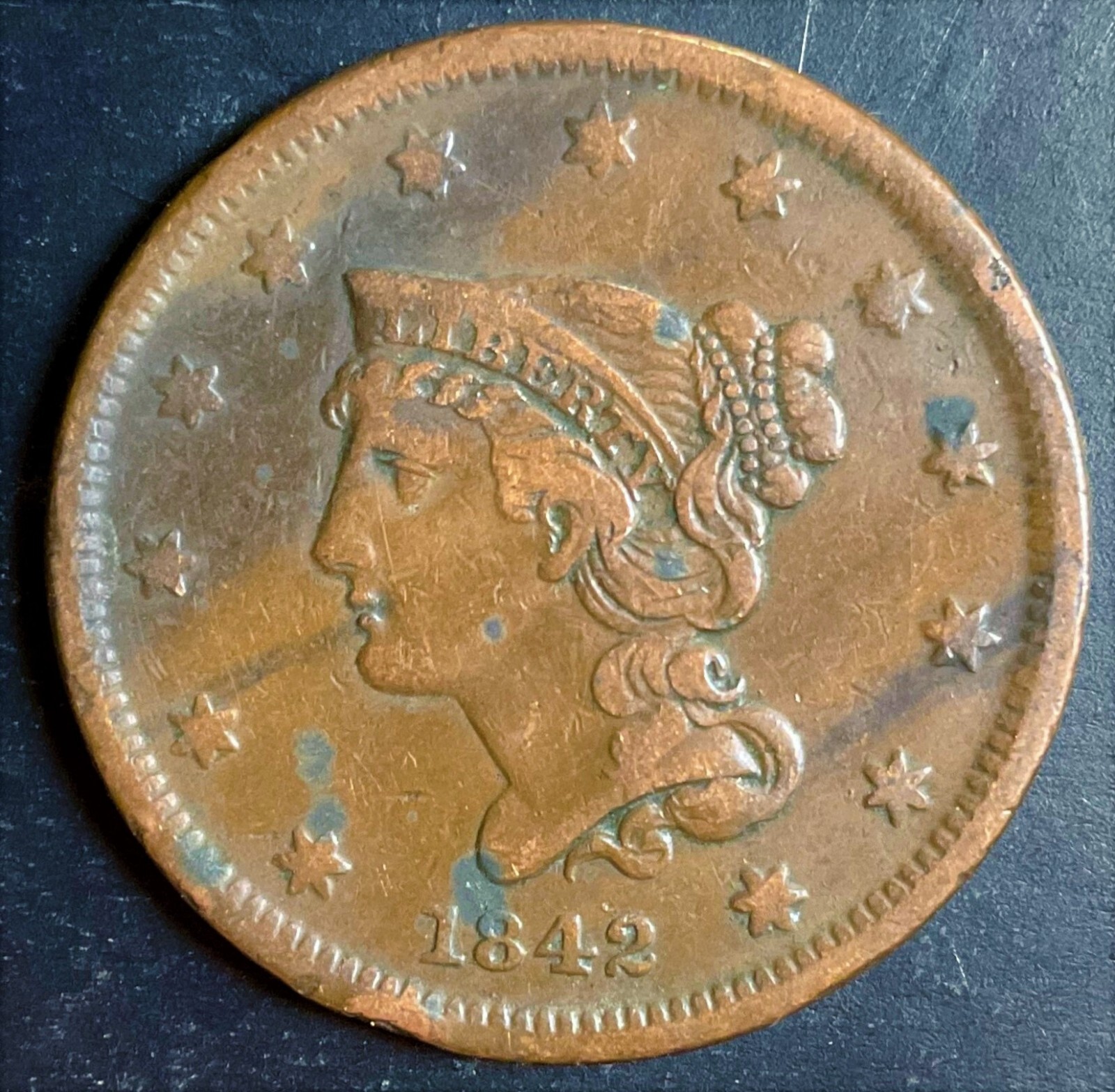 1842 Braided Hair Large Cent Small Date high grade coin great ...