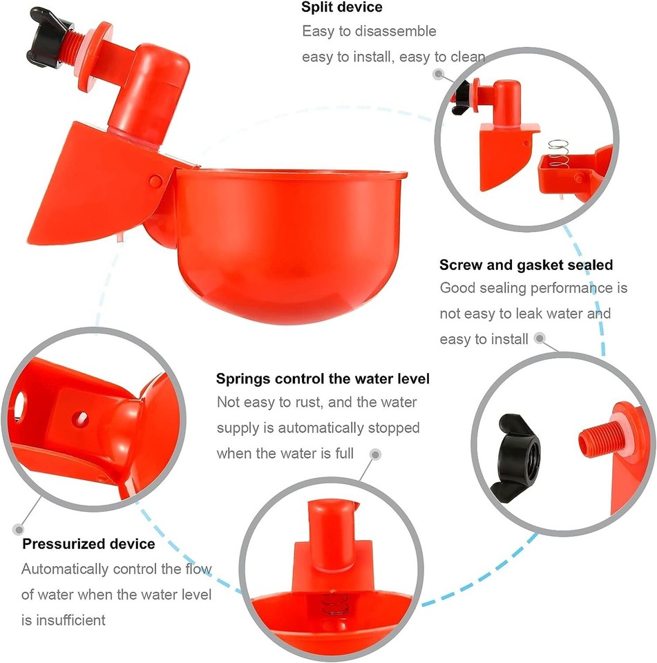12 Red Large Automatic Water Cups Poultry Drinker Waterer Chicken Duck ...