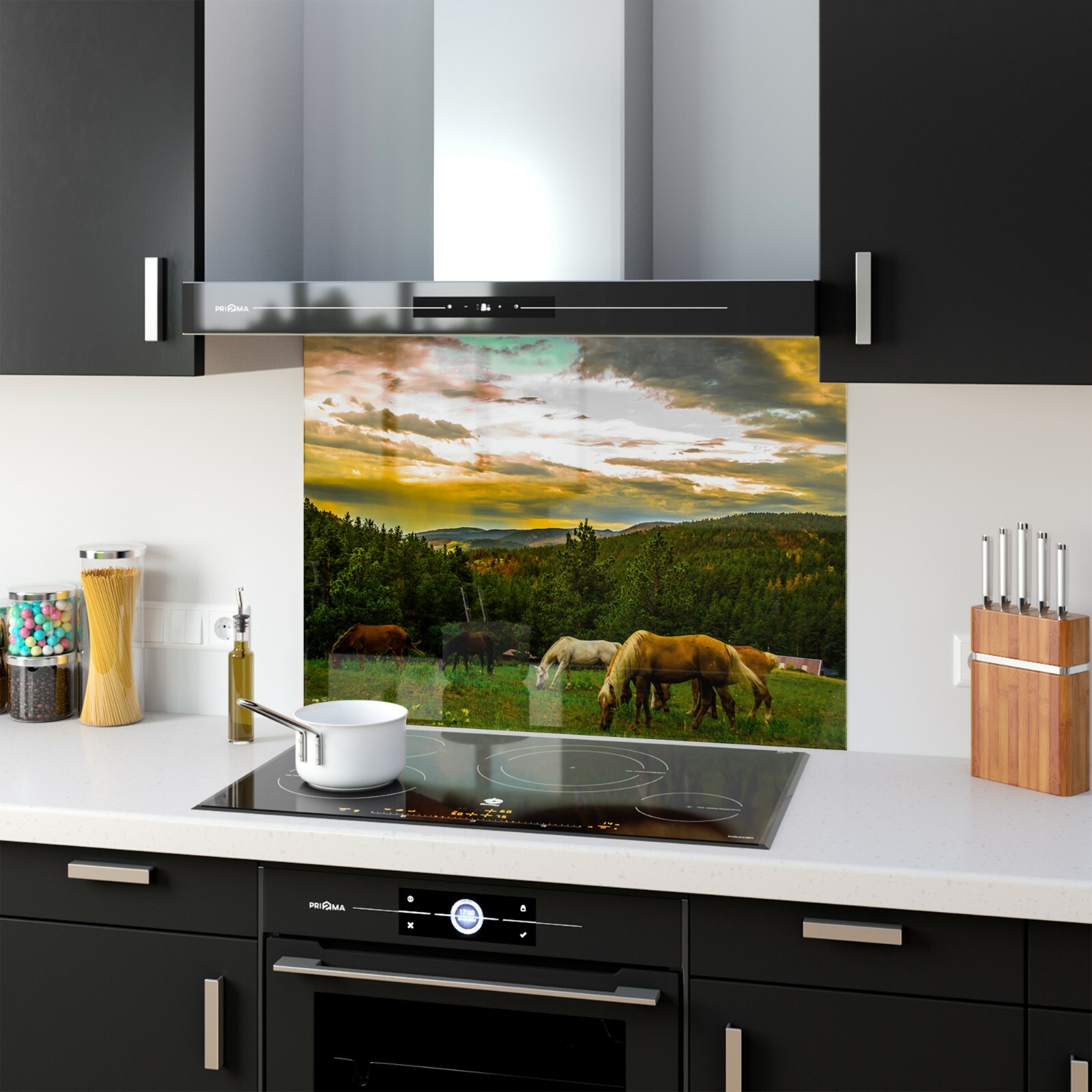 Kitchen Glass Splashback Toughened Tile Cooker ANY SIZE Horses Pasture ...