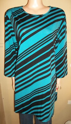 ANTHONY RICHARDS PLUS SIZE 3/4 SLEEVE TURQUOISE AND BLACK STRIPED TUNIC ...
