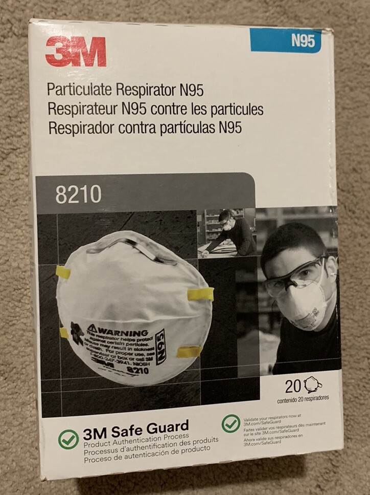 3M 8210 N95 Particulate Respirator NIOSH Approved Face Masks Box of 20 ...