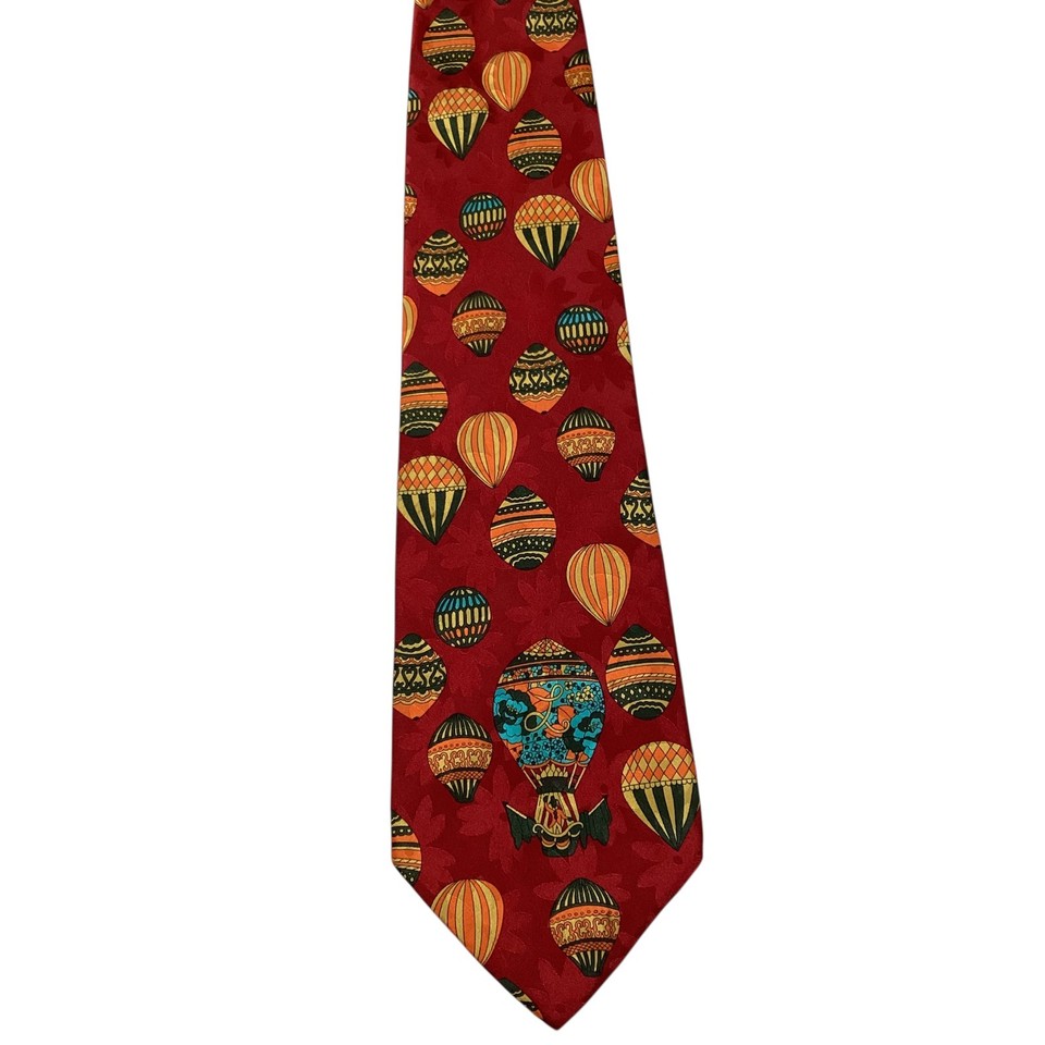 LEONARD PARIS Mens 100% Silk Necktie ITALY Luxury HOT AIR BALLOONS Red ...