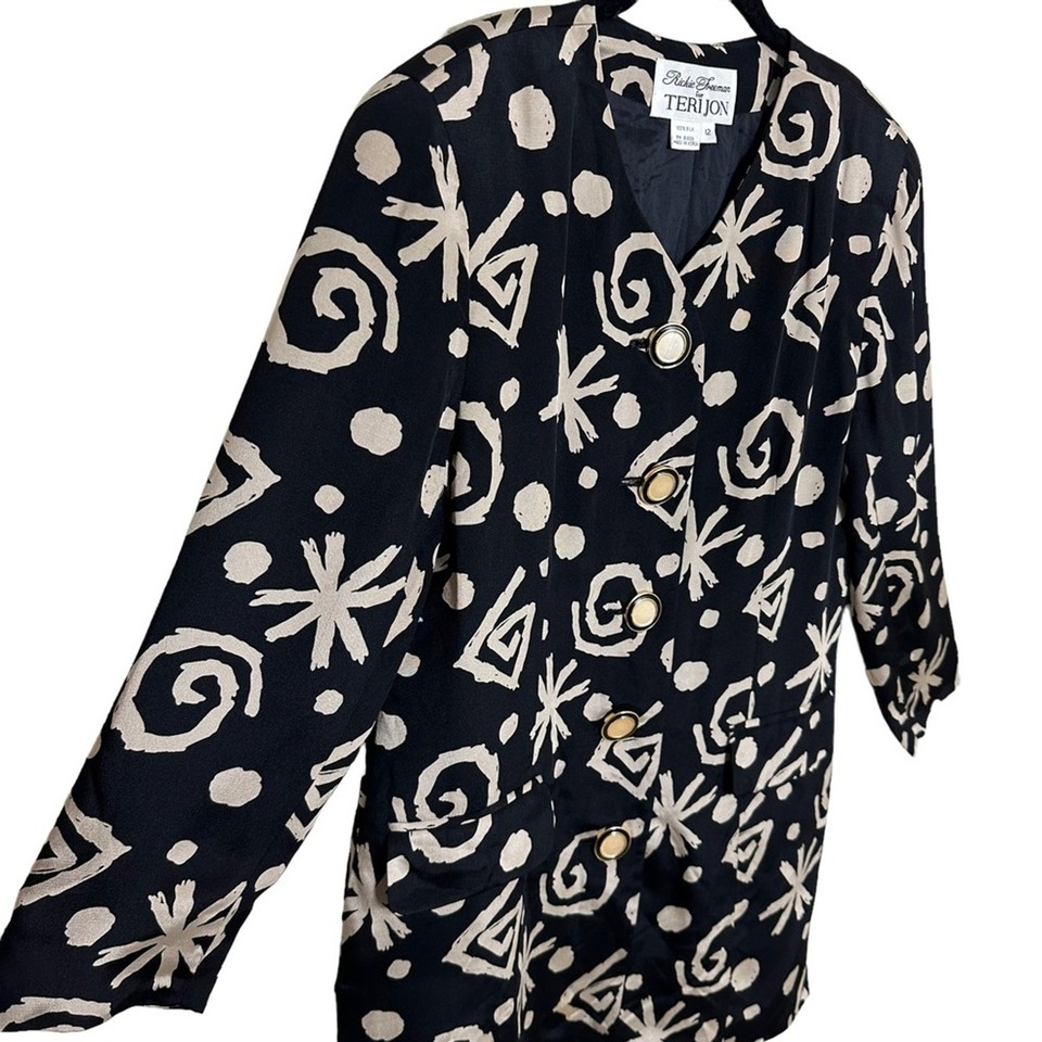 Rickie Freeman Teri Jon Vintage Mini Dress 90s Long Sleeve Black Silk ...