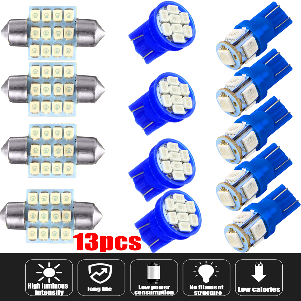 13x Blue LED T10 & 31mm Festoon Bulbs Packge Kit for Interior Map ...