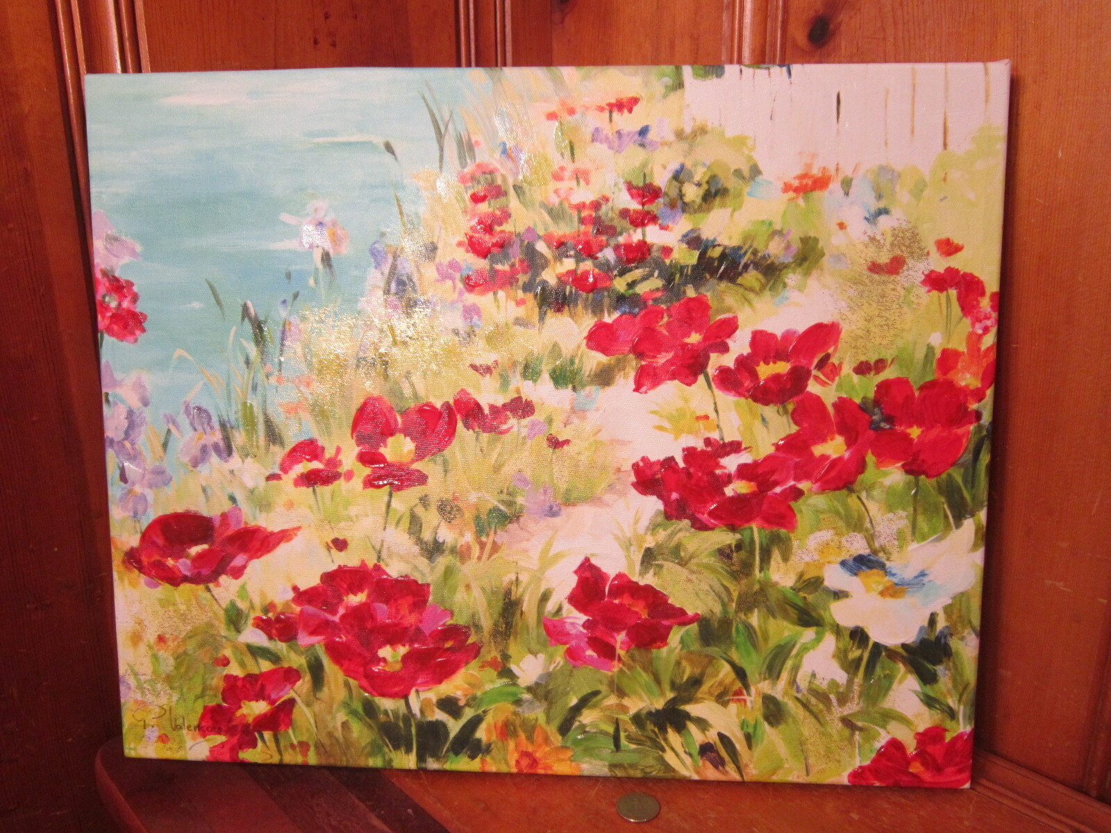 Paul Valencay Field Red Poppies Art 16" x 20" Canvas Print Detailed w ...