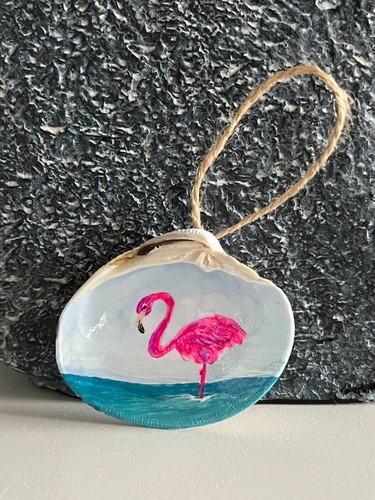 Flamingo Clam Shell Christmas Ornament Hand Painted GIFT Holiday Decor ...