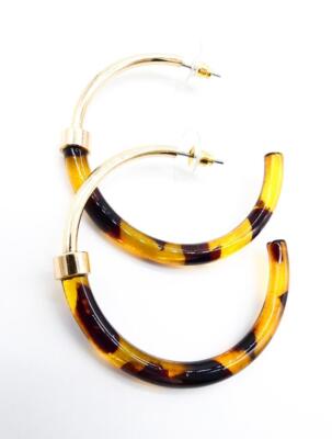GORGEOUS Lightweight Brown Tortoise Shell Resin Lucite Gold Plated Hoop ...