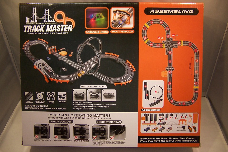TRACK MASTER HO SCALE SLOT CAR RACING SET 1:64 ELECTRIC 4 CARS SLOPE ...