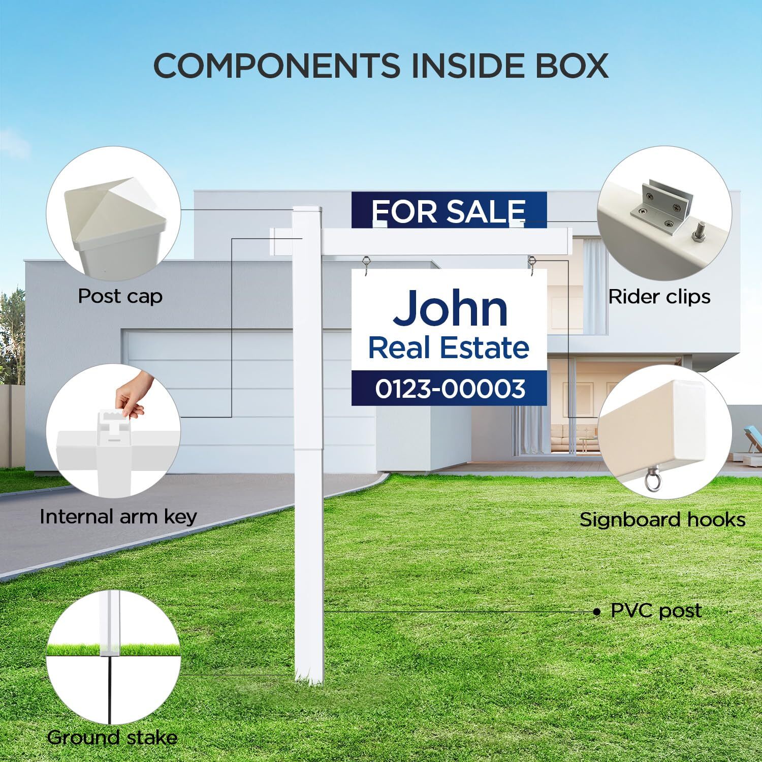 Vinyl PVC Real Estate Sign Posts 6"H 36" Arm, Holds Up To 24" Signs ...