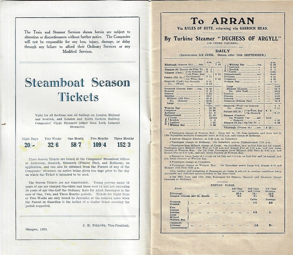 1929 Coast Steamer Timetable London Midland Scottish Railway Caledonian ...
