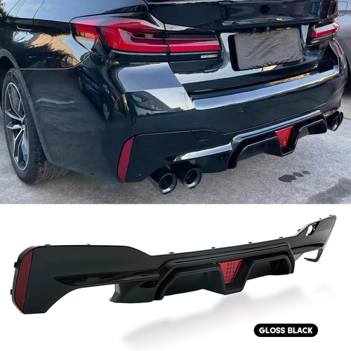M Competition Style Gloss Blk Rear Diffuser W/Red LED Fits 17-23 BMW ...