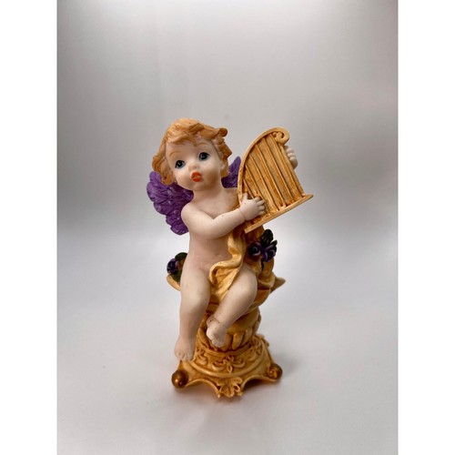 Vintage Cherubic Angel Figurine 6” Resin with Harp – Collectible, Late ...