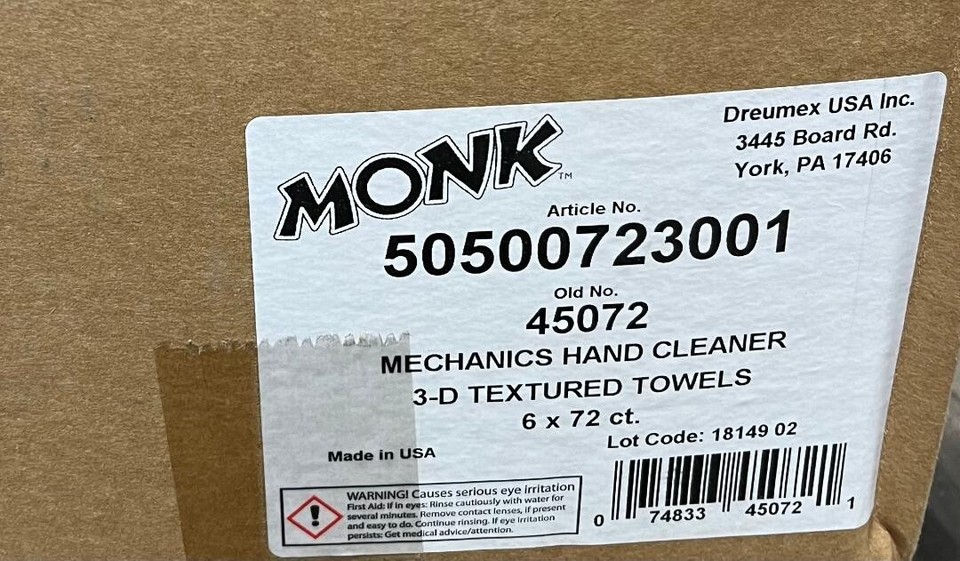 Monk Wipes - 45072 Monk Mechanics Heavy Duty Wipes, Large Shop and ...