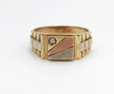 Vintage Men's 14k Tricolor Gold Signet Ring w/ a Zirconia 4.9 Grams ...