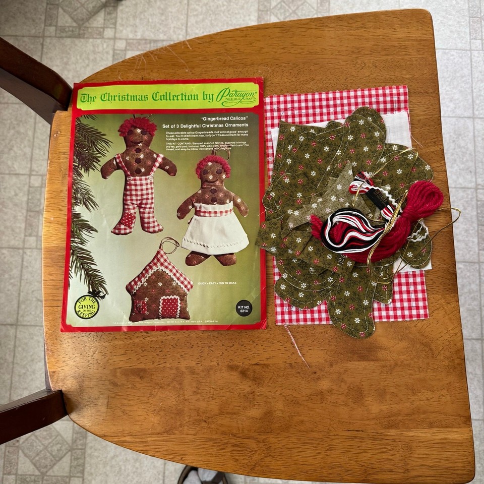 Vintage Paragon GIngerbread Calicos Fabric Christmas Tree Ornaments Kit ...
