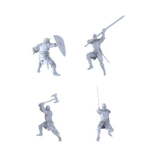 LYGR004 Medieval Soldier 5-Man Team - Resin White Coating - Medieval ...