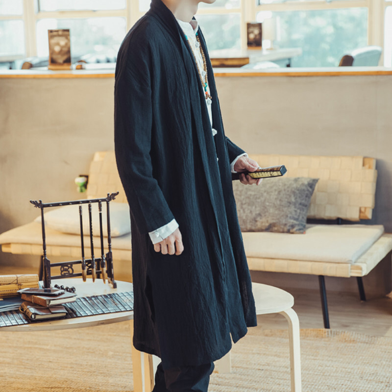 Mens Cotton Linen Kimono Loose Coat Yukata Japanese Jackets Long ...
