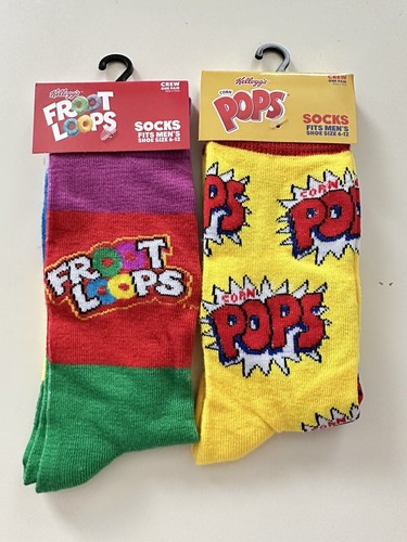 Corn Pops Front Loops Cereals Crew Socks Men’s Shoe Size 6-12 NWT 2 ...