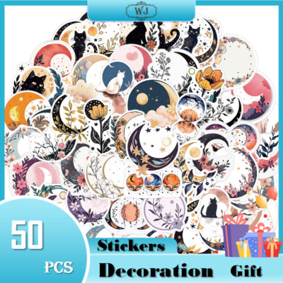 50pcs Moon Flowers and Cat Girls Stickers Gift Bomb Decal Waterproof ...