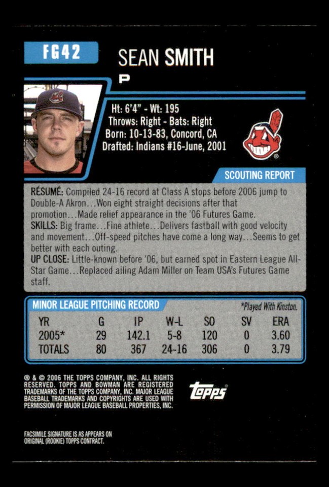 2006 Baseball Bowman Sean Smith Cleveland Indians #FG42 FG | eBay