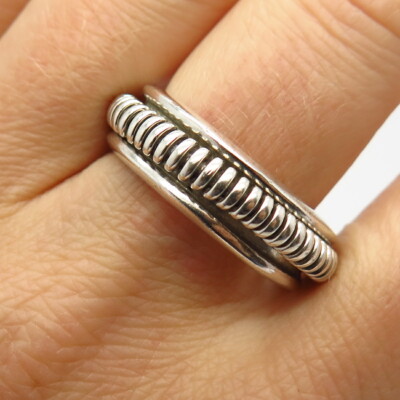 925 Sterling Silver Vintage Ribbed Design Rotating Band Ring Size 11 | eBay