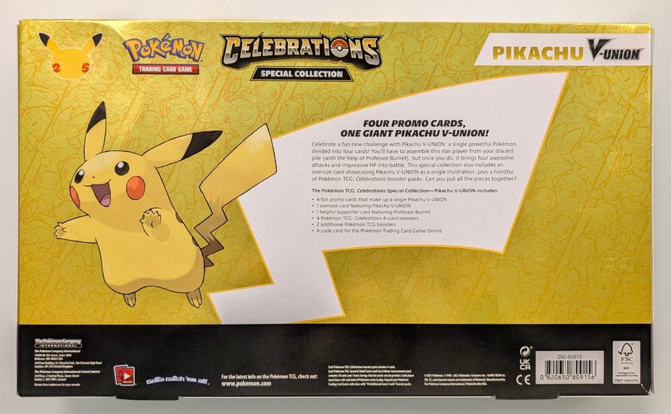 2021 Pokemon Celebrations Special Collection Pikachu V-UNION Box Sealed ...