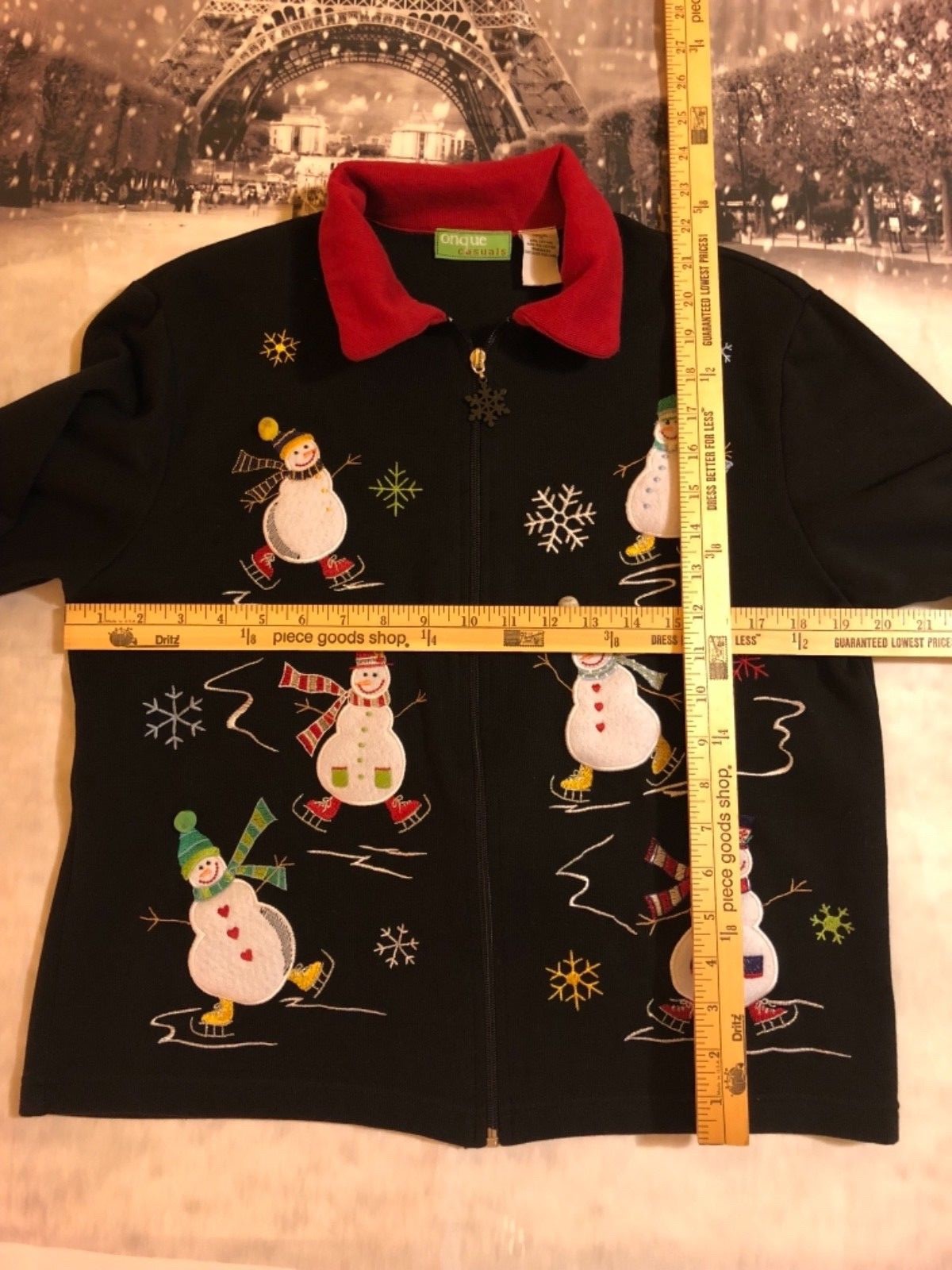 Onque Casuals Snowmen Black Zippered Cardigan Ugly Christmas Sweater ...