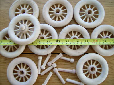4x Spoked wooden wheels + axles. 88mm 3 1/2" toys carts | eBay