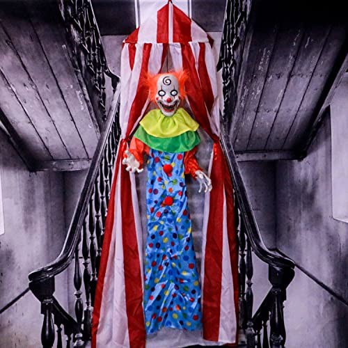 Life-Size Scary Talking Clown Prop with Tent with Touch 79" Hanging ...