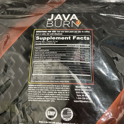 New Java Burn Dietary Supplement for Weight Loss 30 Packets Coffee ...