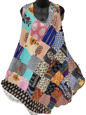 Boho Patchwork dress sleeveless unique Long Gypsy Hippie Tiered cotton ...