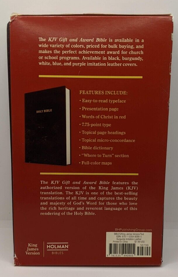 KJV Gift and Award Bible, Burgundy Imitation Leather, Red Letter, Pure ...