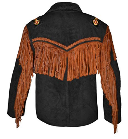 Men Western Cowboy Suede Fringe Jacket Beaded Native American Leather ...