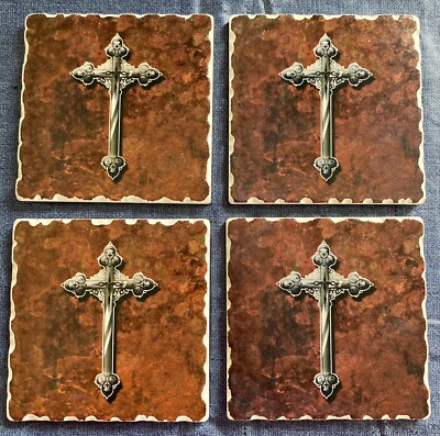 Cross Design Absorbent Stone Coasters Set of 4 | eBay