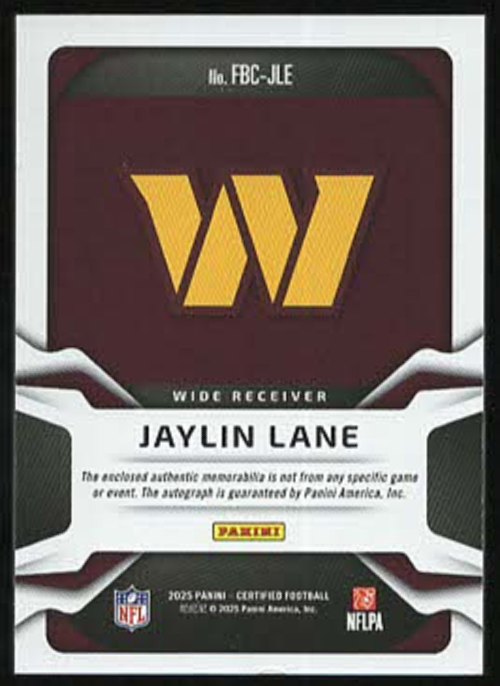 2025 Panini Certified JAYLIN LANE...RPA ROOKIE/PATCH/AUTOGRAPH Auto RC ...