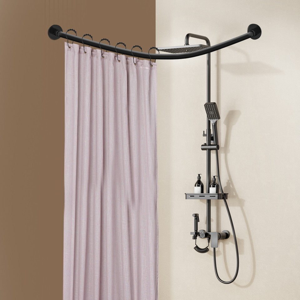 L Shaped Shower Curtain Rod Stainless Steel Bathroom Shower Pole Rail ...