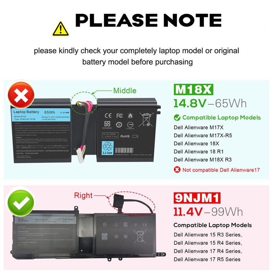 Battery For Dell Alienware 17 18 17X 18X 15 R3 R4 17 R4 R5 Series HF250 ...