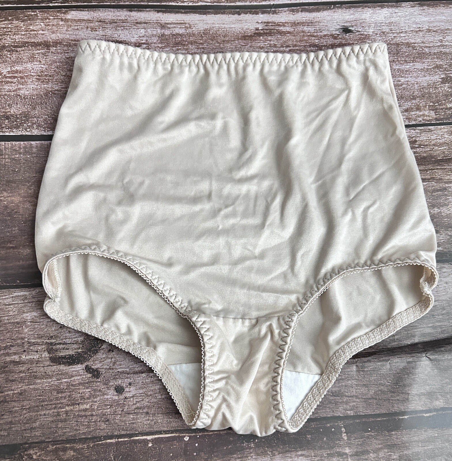 VINTAGE WHISPER SOFT BEIGE SATIN SHAPER FULL CUT BRIEF PANTY SIZE L ...