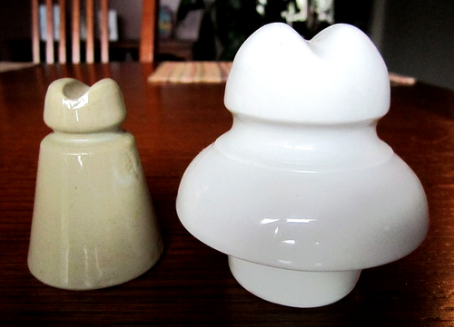 2) Mid1900's PORCELAIN CERAMIC Threaded POLAND ? POLISH Telephone Pole ...