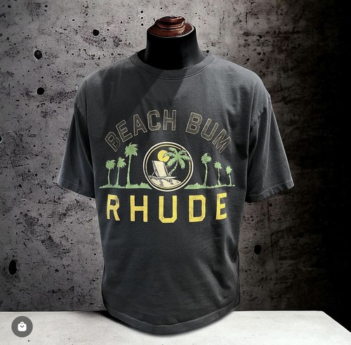 RHUDE Beach Resort slogan logo retro short sleeved T-shirt black | eBay