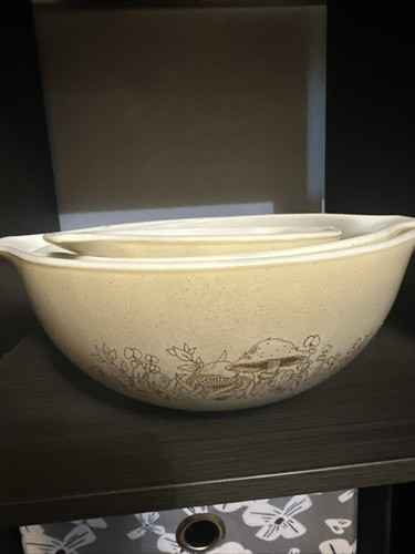 Pyrex Forest Fancies Mushroom Nesting Mixing 3 Bowl Set 401 402 403 ...