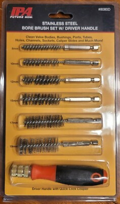 IPA 7pc 1/4" Hex Drive Stainless Steel Bore Brush Set w/ Driver Handle ...