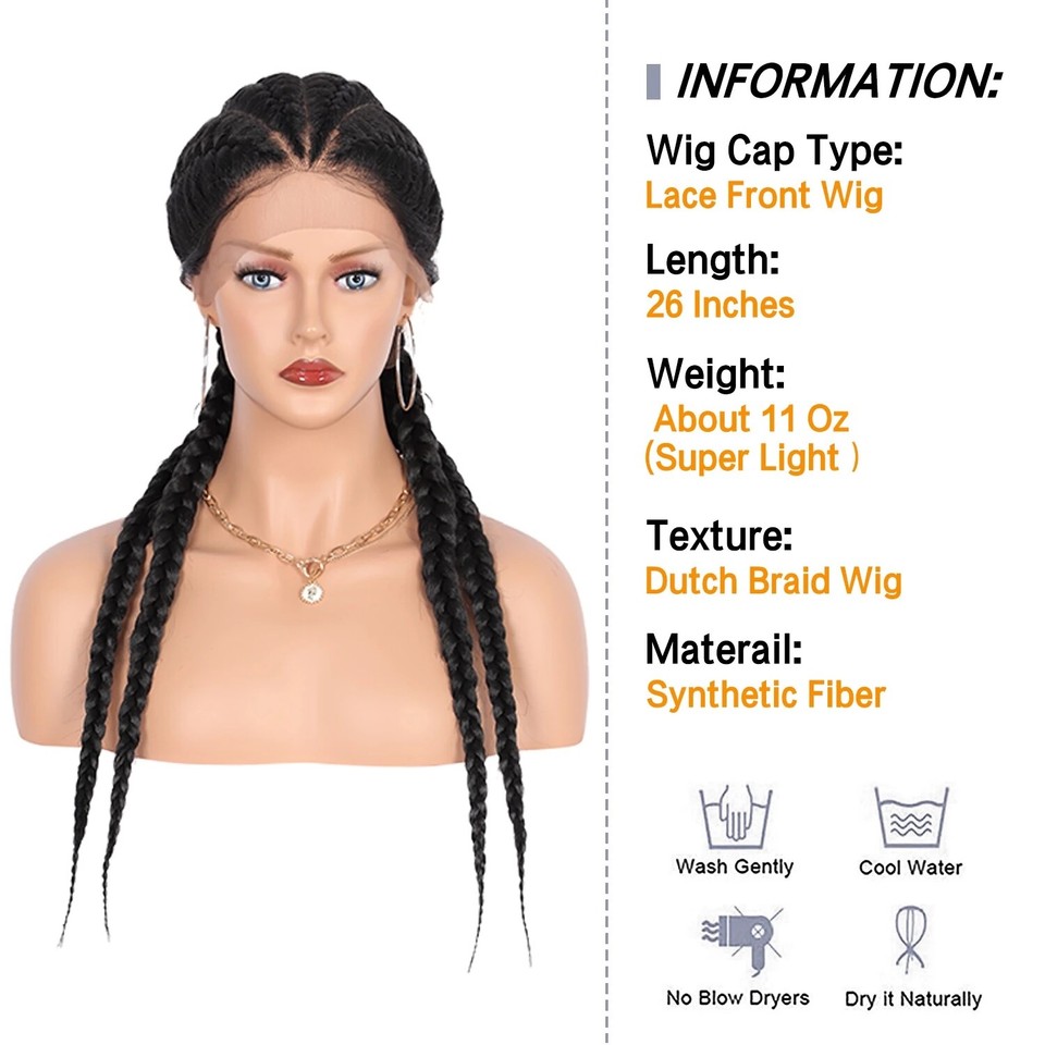 26I Synthetic Wigs Braided Wigs Lace Front Dutch Twins Cornrows Beauty ...