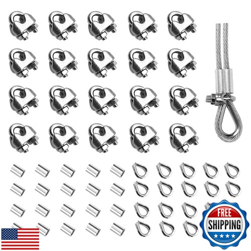 60PCS 1/8 Inches M3 Stainless Steel Wire Rope Cable Clip Clamp and M3 ...