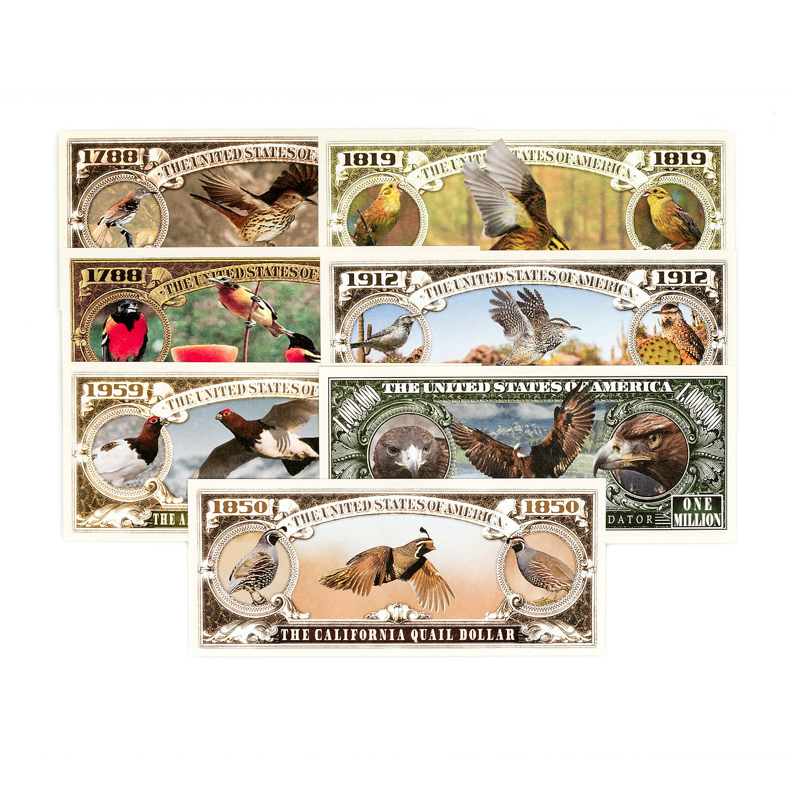 1 set of 7 diff. fantasy paper money North American birds Set B | eBay