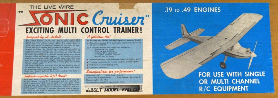 Vintage deBolt Live Wire Sonic Cruiser RC Wood model kit, NOS, .19 to ...