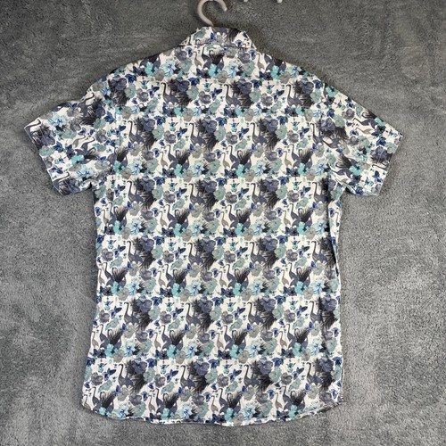 NOIZE AMSTRDM Shirt Men Medium Gray Blue SS Flamingo Bird All Over AOP ...